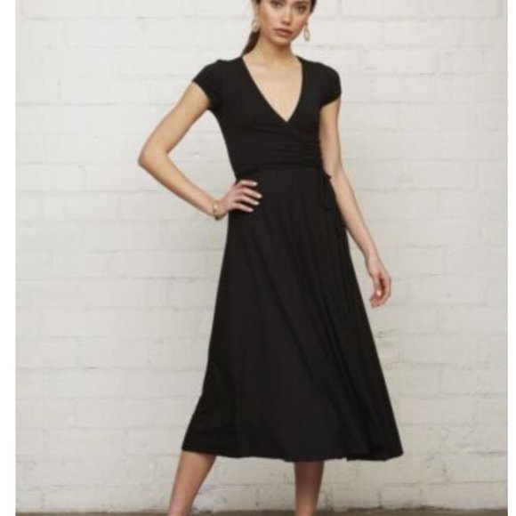 Dresses | Rachel Pally Frankie Black Modal Jersey Wrap Dress Midi With ...